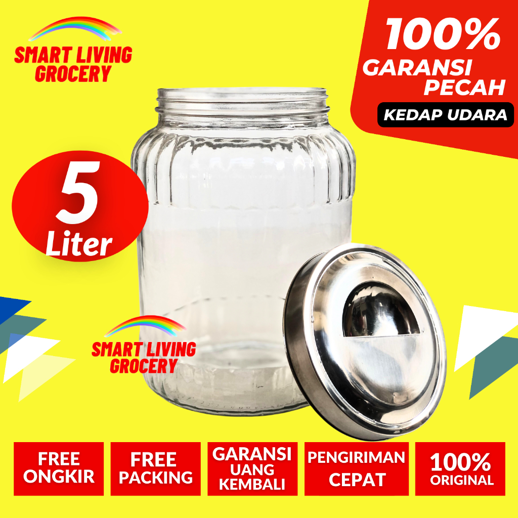 Glass JAR Jars STAINLESS STEEL Lids Airtight Handle 5l Food Storage ...