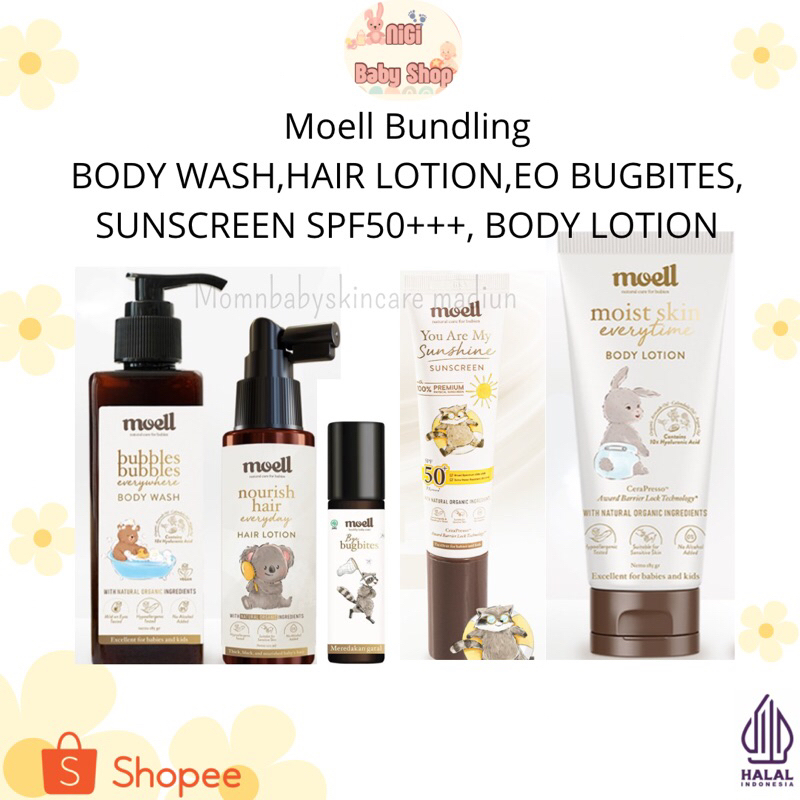 MOELL BUNDLING BODY WASH+HAIR LOTION+EO BUGBITES+SUNSCREEN SPF50+BODY ...