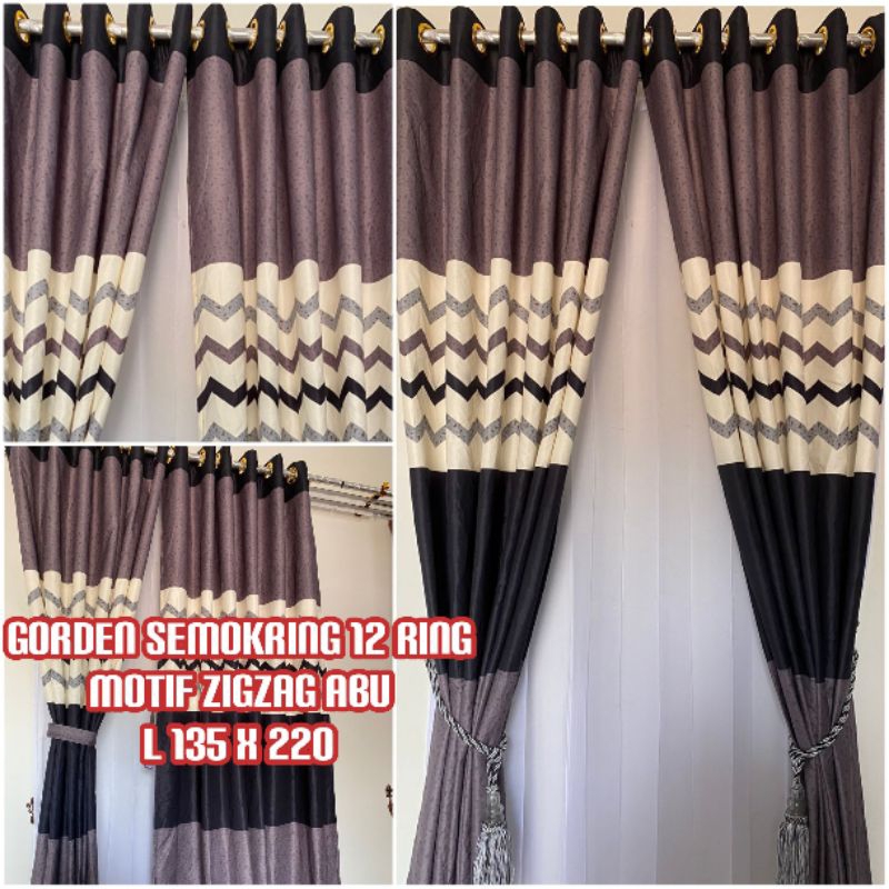 12-zipper Window Door Curtains With zig-zag Pattern Gray | Shopee Malaysia
