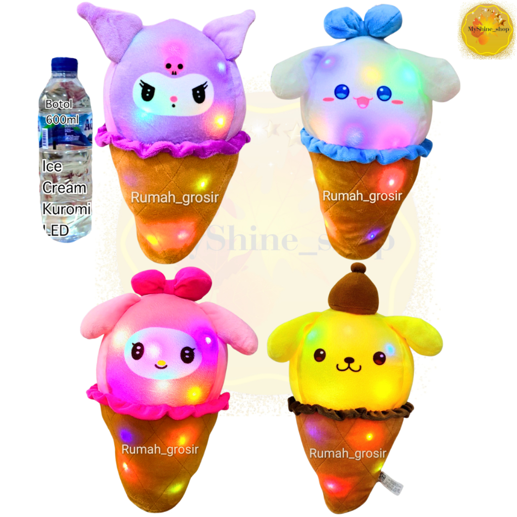 Kuromi My Melody Cinnamoroll Pompompurin Ice Cream Doll Plush LED Light ...