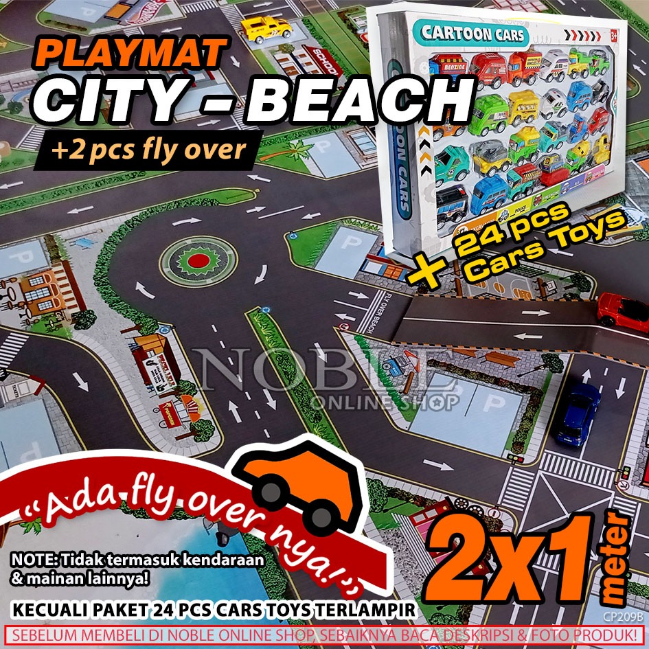 Package Of 24 CARS TOYS+[2x1 Meters] PLAYMAT CITY BEACH CAR TRAIN ROAD ...