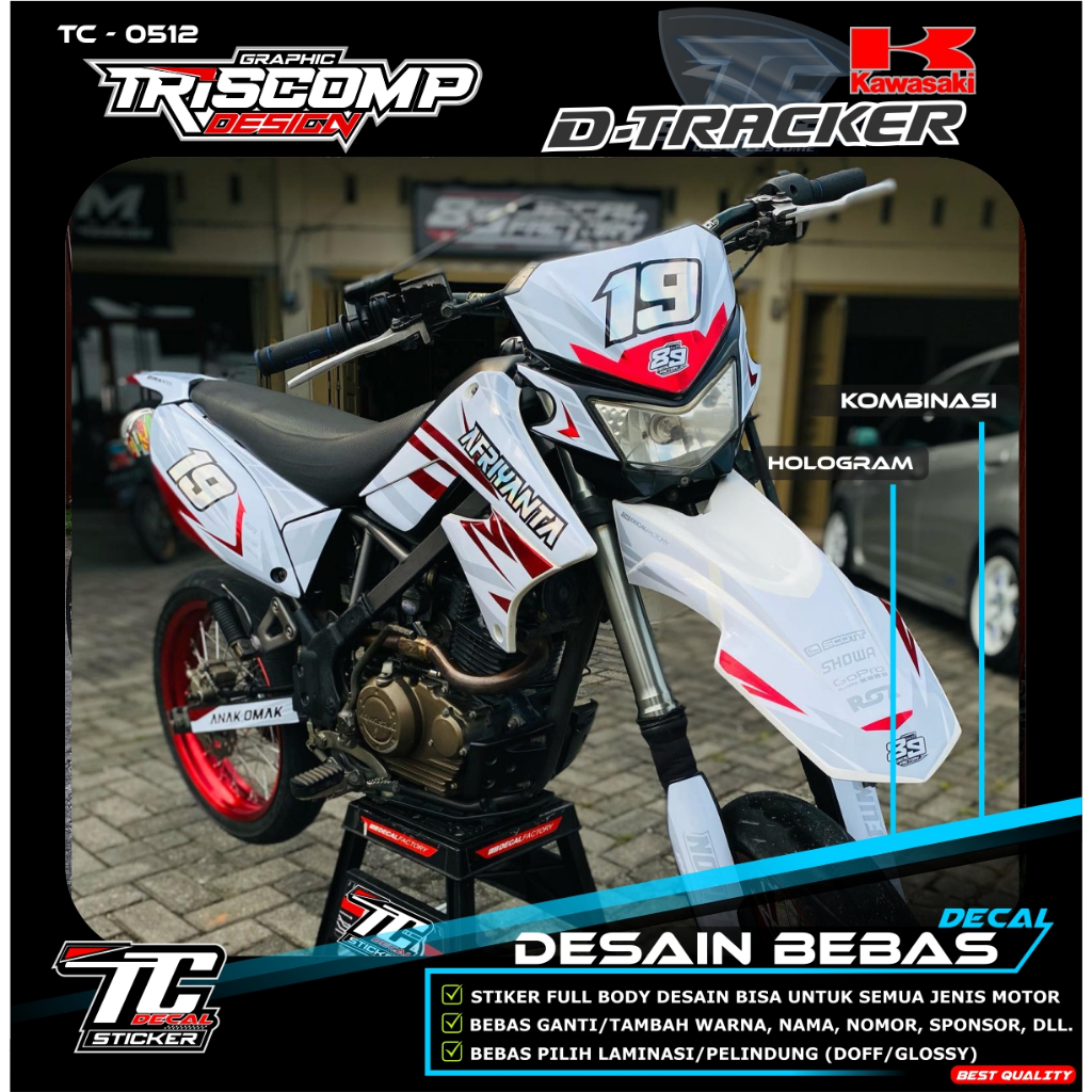 PUTIH Sticker custom decal klx old dtracker 150 lama motif White ...