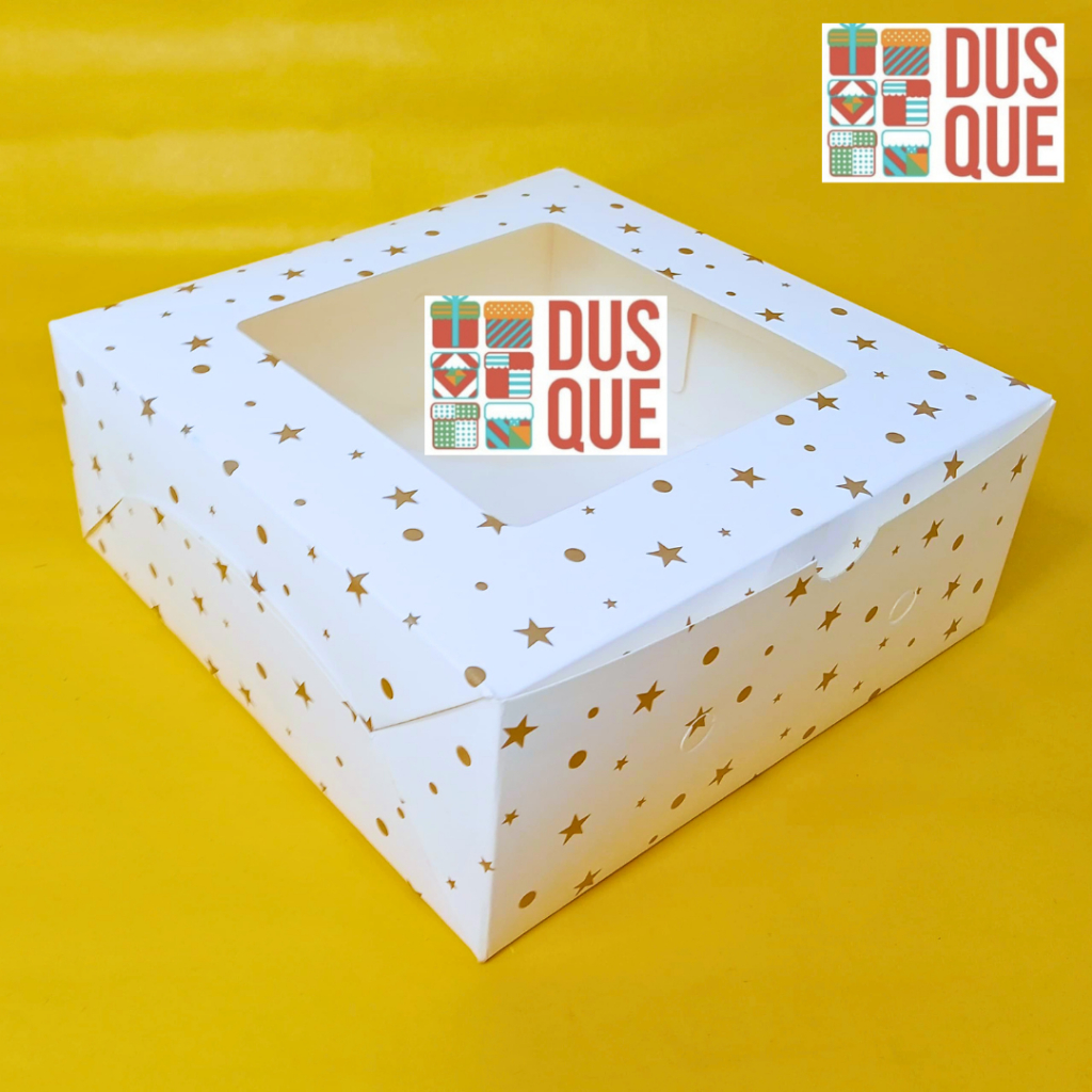Ivory Cake Box Motif 22x22x10cm Polkadot Motif Gold Star Ivory Premium ...
