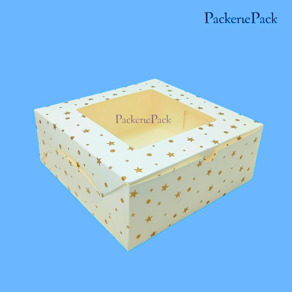 Ivory Cake Box Box Motif 20x20x8cm Gold Star Polka Dot Ivory Premium ...