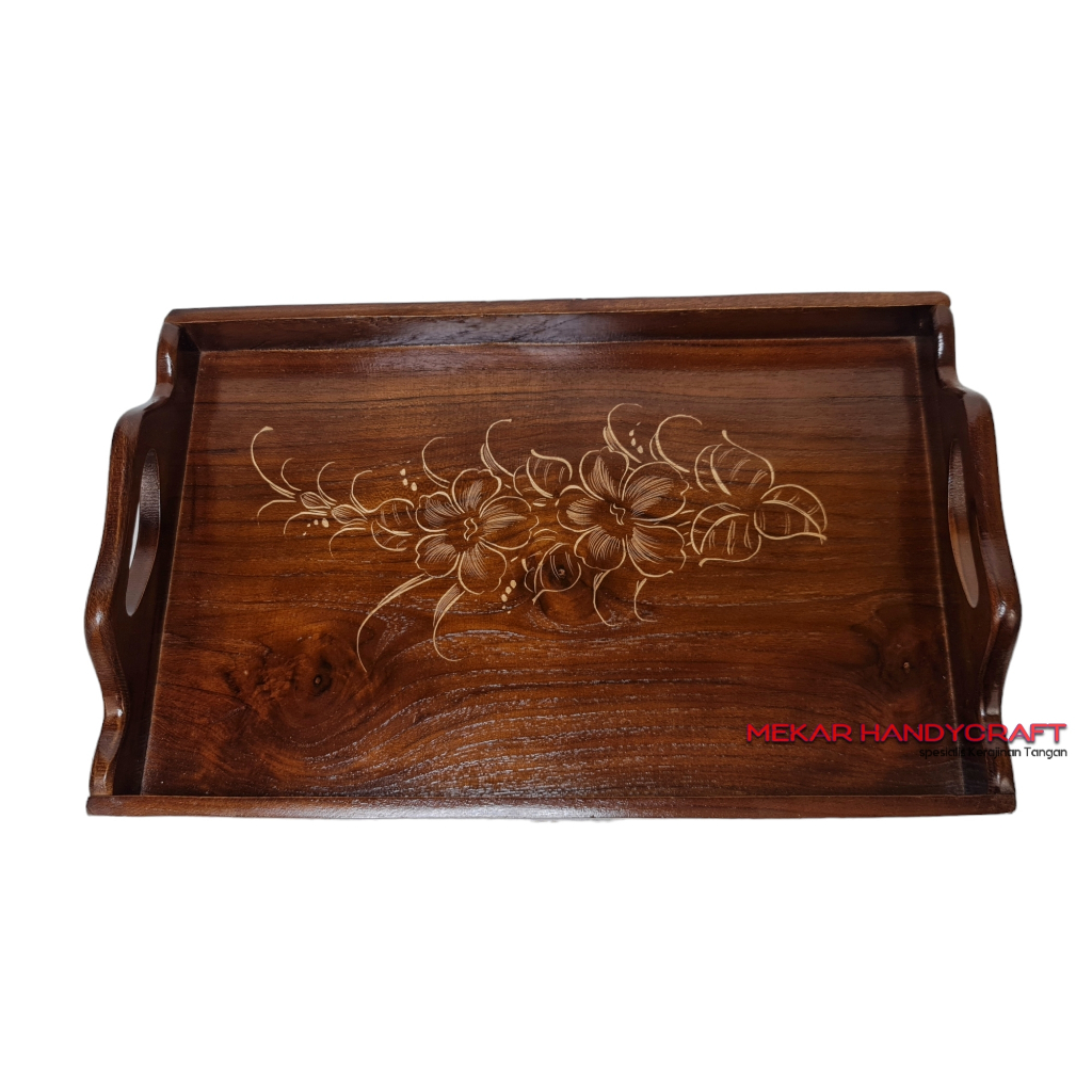 KAYU Aesthetic Carved Teak Wood Tray | Shopee Malaysia