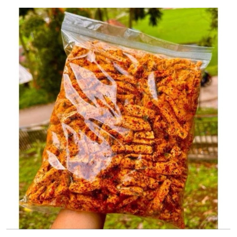 Spicy Basreng Viral Snack with orange leaves uk. 250 gr, spicy nampol ...
