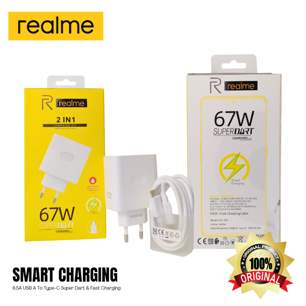 Charger For Realme 67W Type-C Super Dart 6.5A – For Realme 11 Pro / 11 ...
