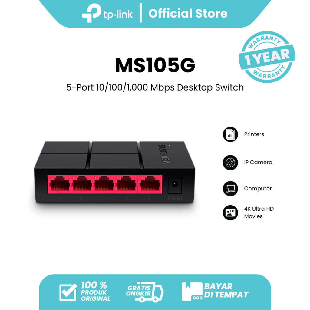 Mercusys MS105G 5-Port 10/100/1000 Mbps Desktop Switch | Shopee Malaysia