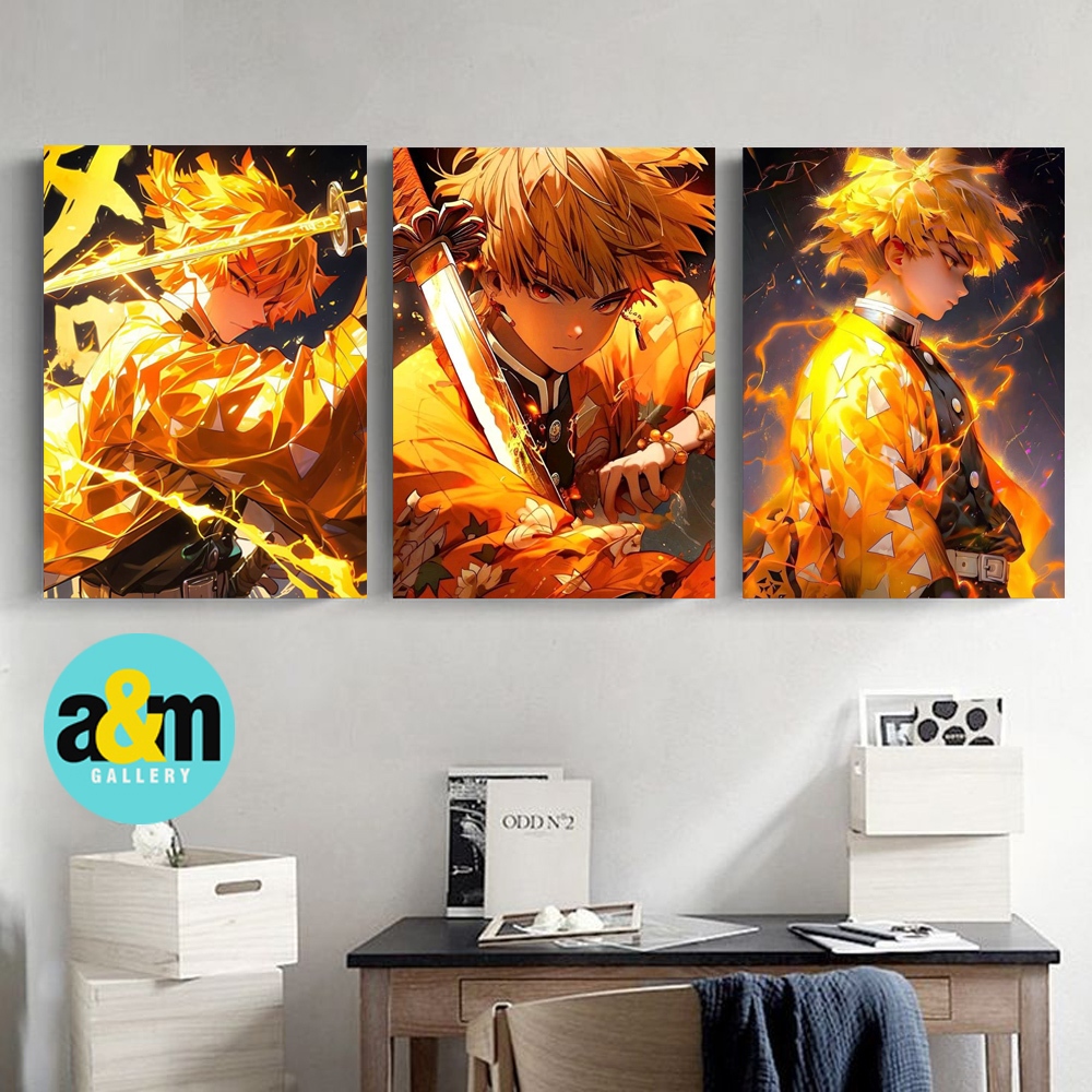 HIASAN DINDING KAYU A&m Wood Poster Zenitsu Kimetsu No Yaiba Demon ...
