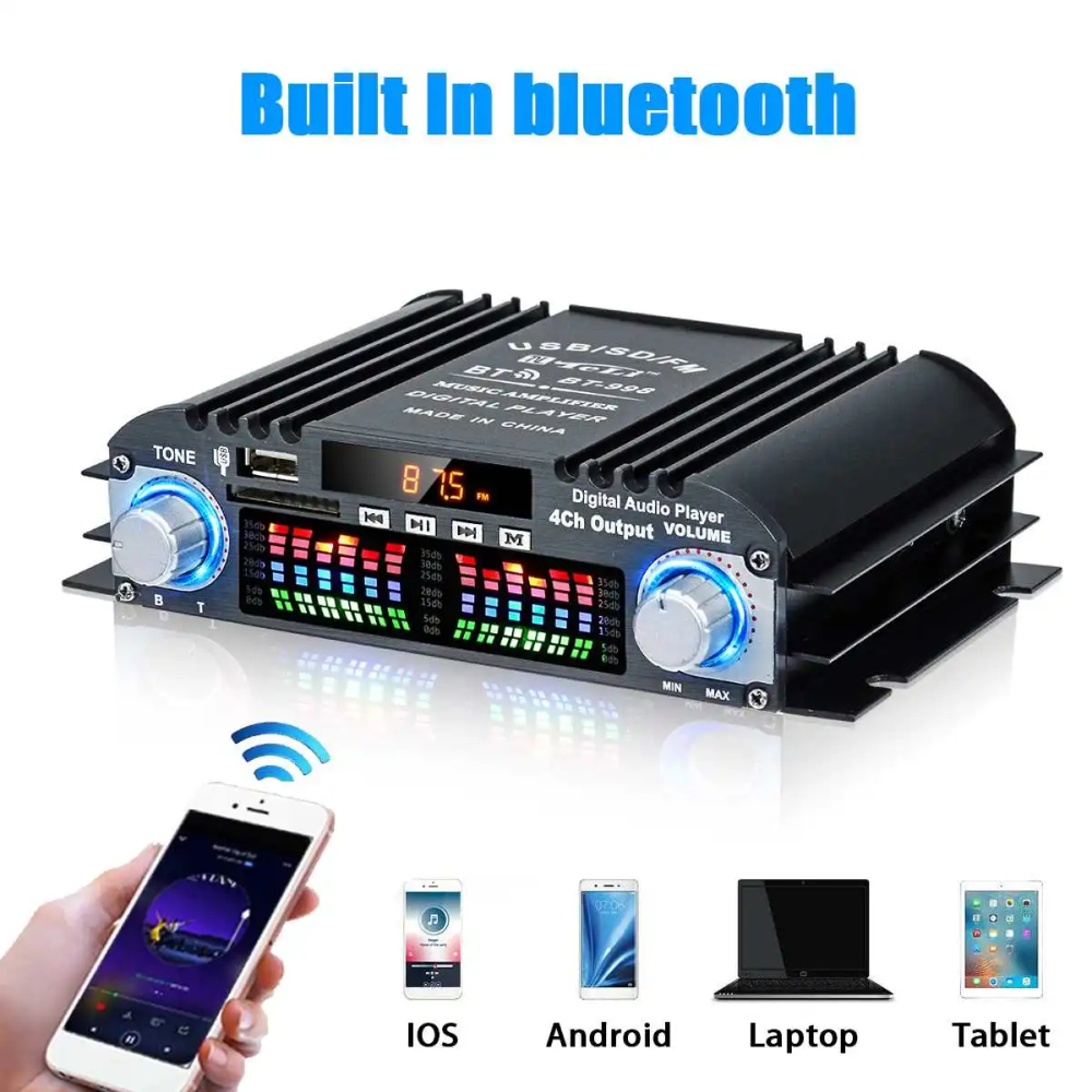 Audio Amplifier HiFi Bluetooth 5.0 Stereo 4channel 1600W VODOOL BT-998 ...