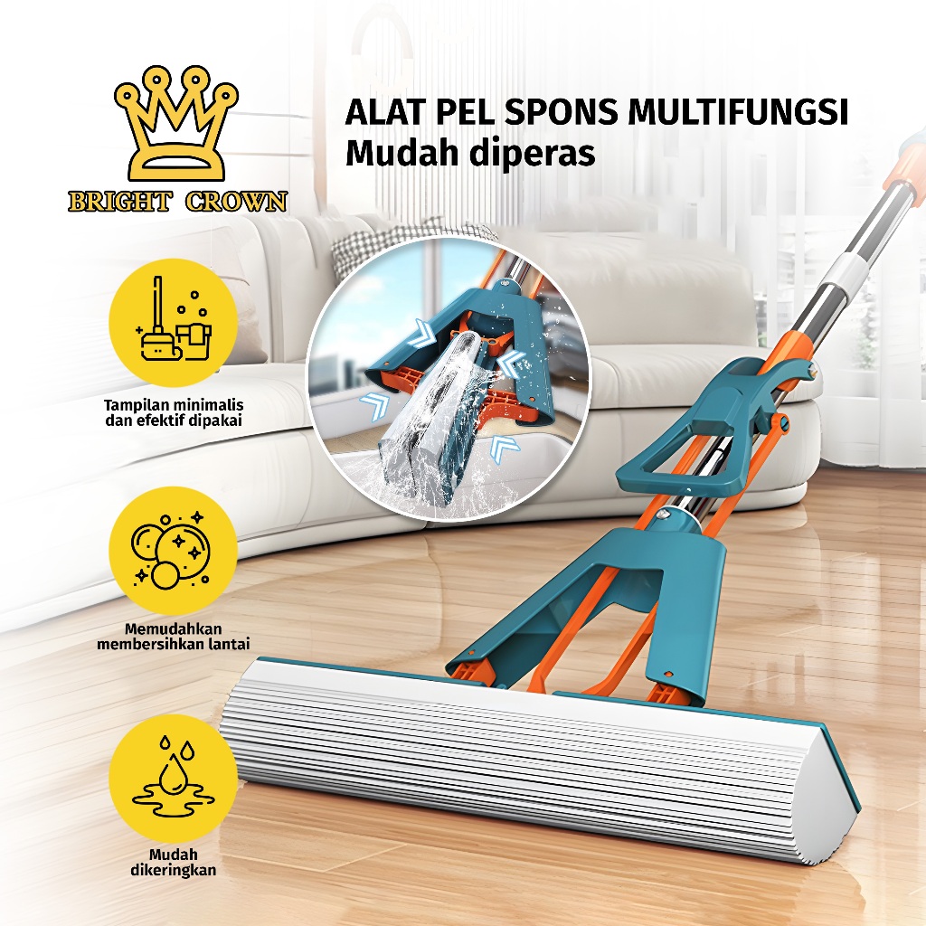 Bright Crown Mop Tool Set Squeeze Rubber Floor Cleaning/Sponge Mop ...