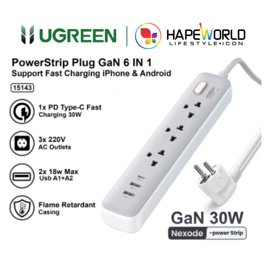 Ugreen Power Strip 6 IN 1 Socket+Adapter 30W USB A USB C | Shopee Malaysia