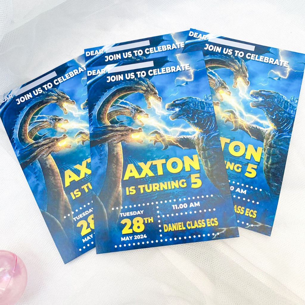 Godzilla Birthday Invitation Card / Birthday Party Invitation Card ...