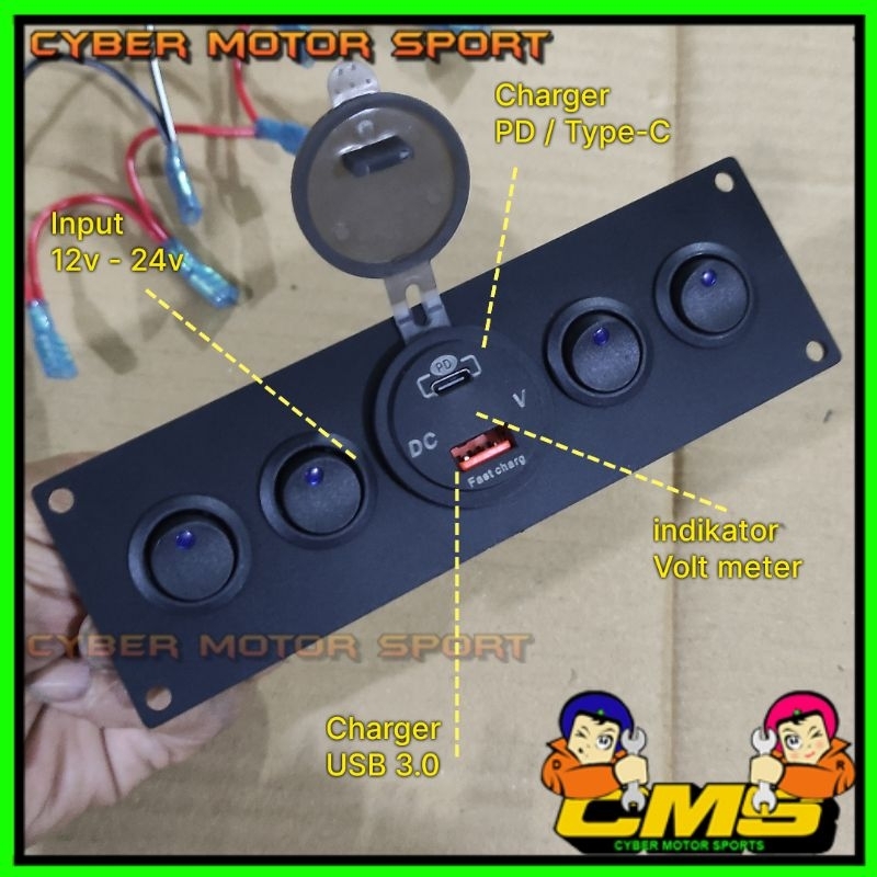 Switch 12v 24v USB TypeC Voltmeter universal switch LED Light switch dashboard panel Far Near ...