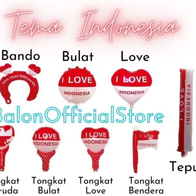 MERAH PUTIH Red And White love Stick Balloons For Indonesian garuda ...