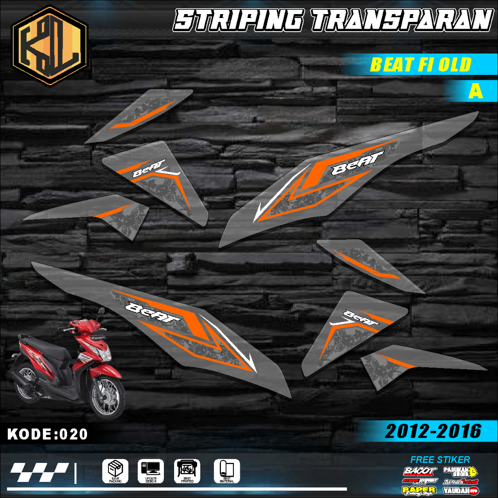 Transparent STRIPING STICKER HONDA BEAT FI OLD 2012-2016 NEW DESIGN COOL MINIMALIST MOTIF BY KL ...