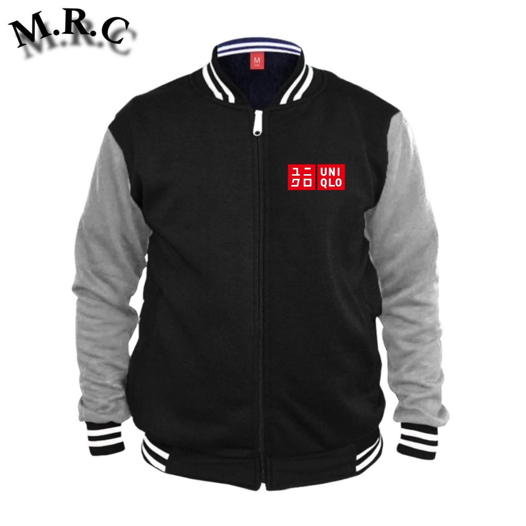 MERAH Un1 KL0 Zipper Varsity Baseball Jacket RED BASIC LOGO Text ...