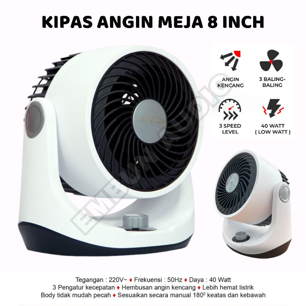 Advance DF-818A Table Fan 8 inch 1800 Rotation Top Down Sturdy Room ...