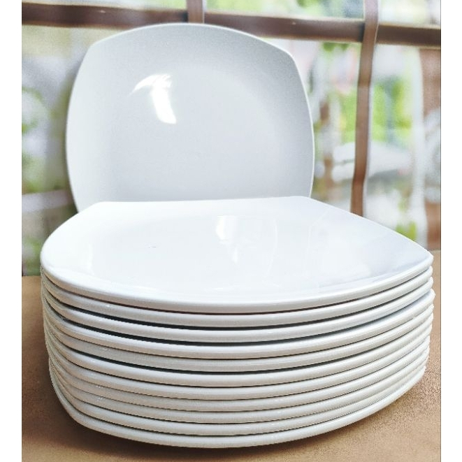 PUTIH 12pcs thick plain white melamine serving plates | Shopee Malaysia
