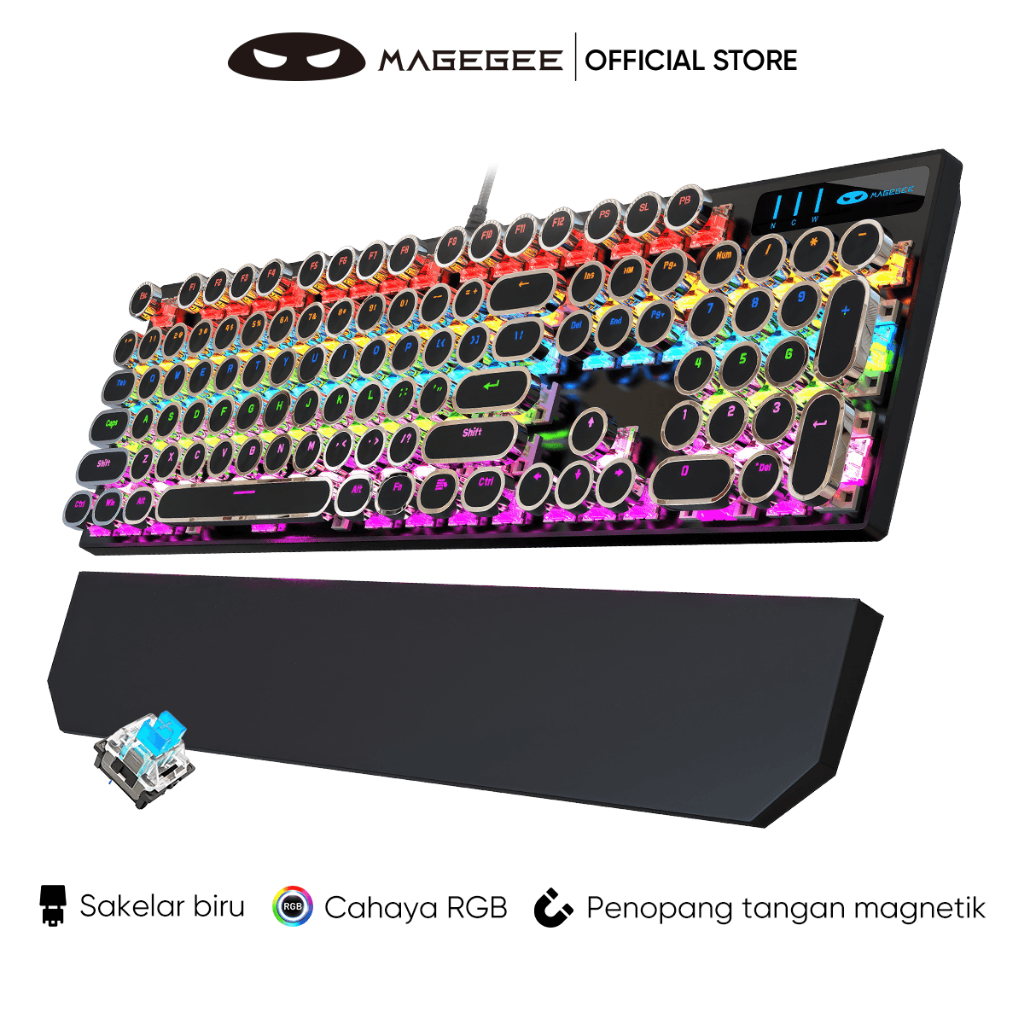 Magegee Mechanical Keyboard Gaming Wired 100% Layout LED Light Blue ...