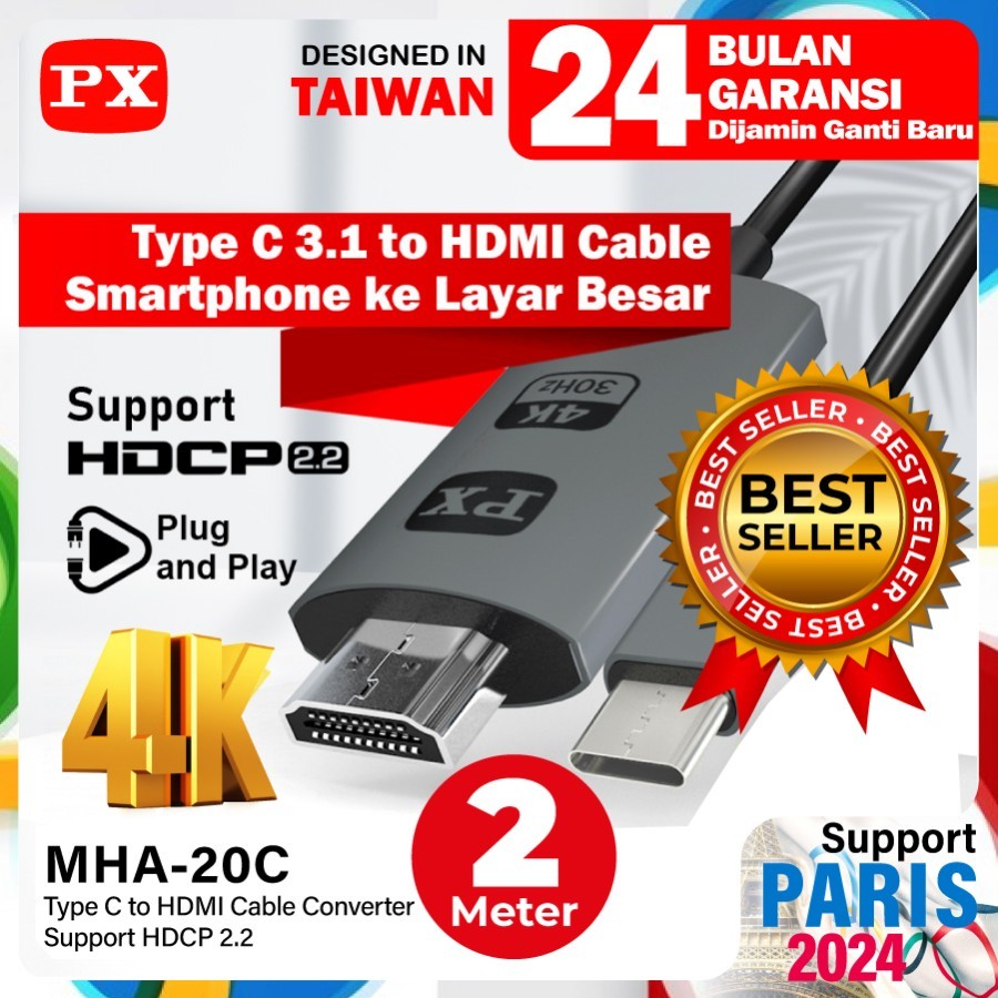 PX MHA-20C Cable MHL USB Type C 3.1 to HDMI TV Converter 4K 2M | Shopee Malaysia