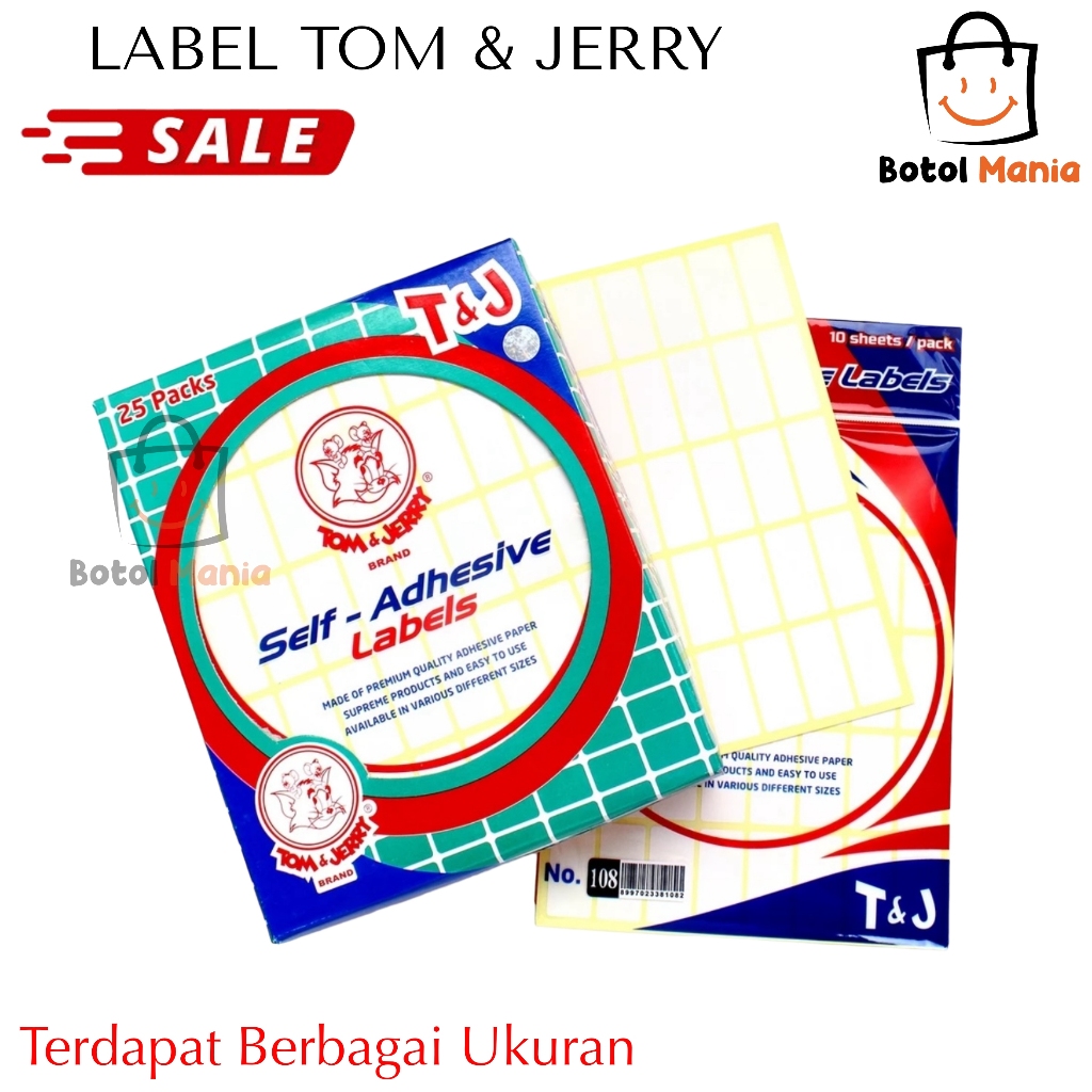 PUTIH Bm - ATK025 LABEL/STICKER TOM & JERRY PLAIN WHITE ALL SIZES ...
