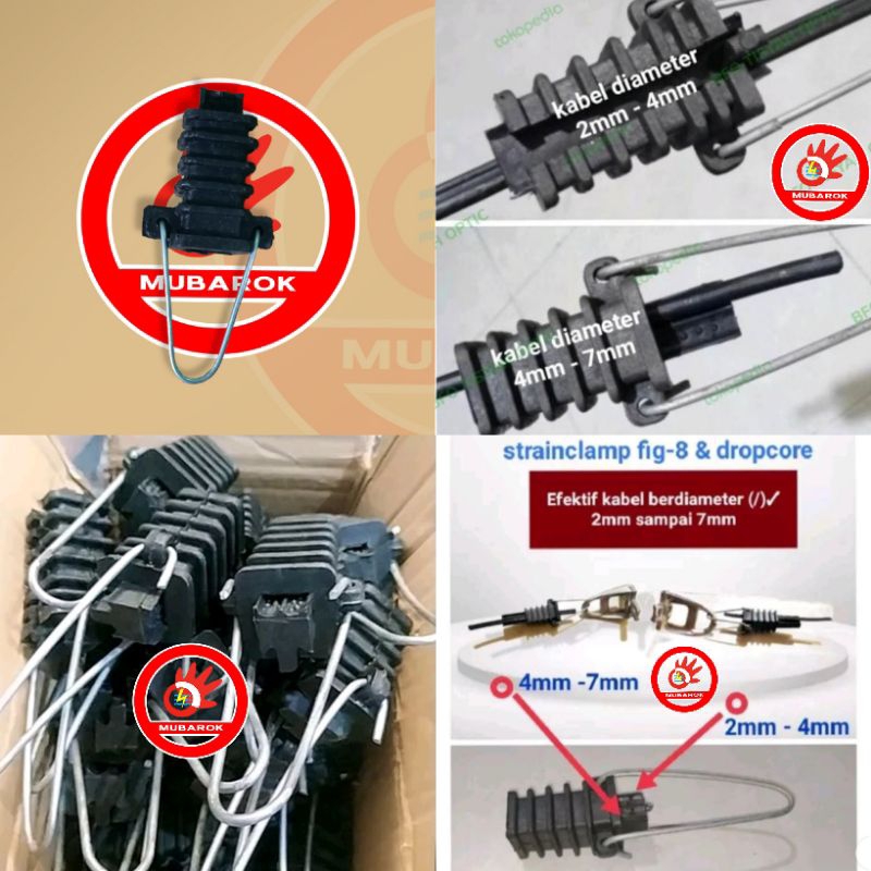 (10pcs) Fig8 dropcore cable 2mm-7mm Strain clamp dead end / alligator ...