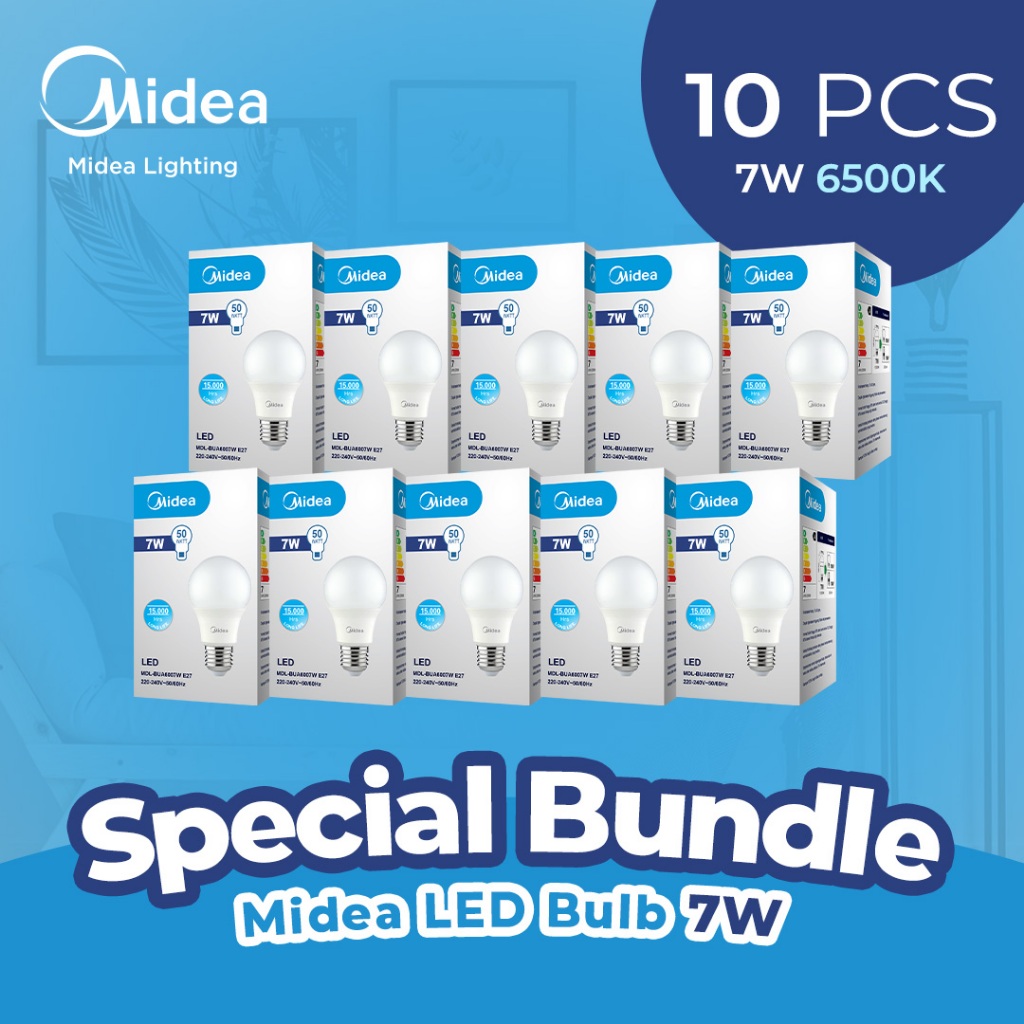 PUTIH [Bundle] Midea Lighting - 7W 6500K LED Bulb Lamp - White - 10 pcs | Shopee Malaysia