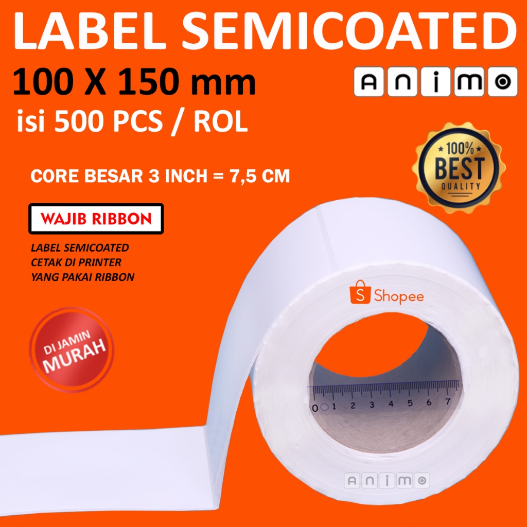 Semicoated LABEL 100 x 150 Core 3 Inch contains 500 PCS - Barcode LABEL ...