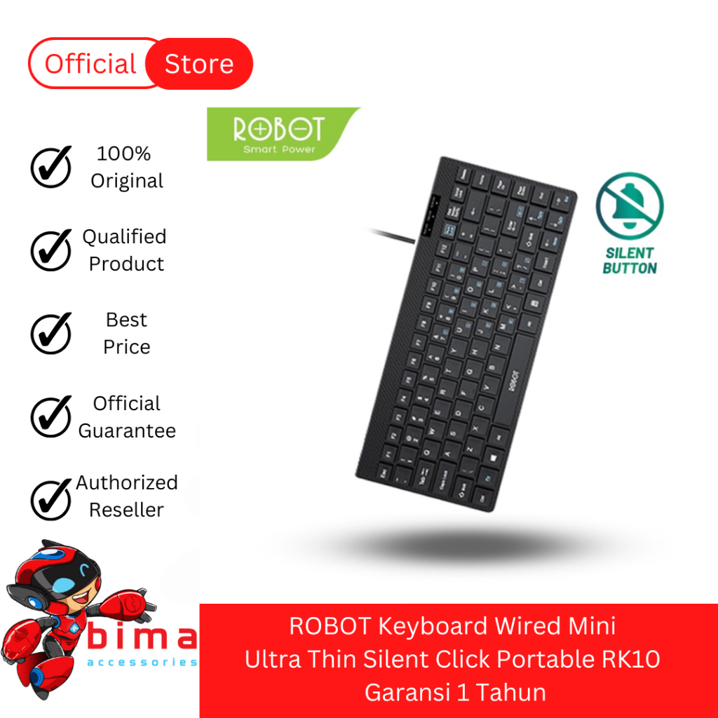 Robot Keyboard Wired Mini Ultra Thin Silent Click Portable RK10 ...