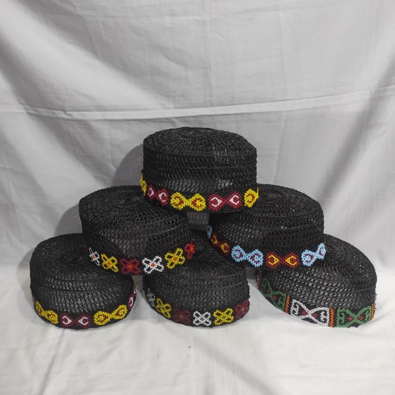 Rattan songkok skull cap combination of kalimantan dayak bead motifs ...