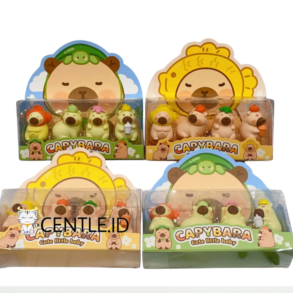 Centle.id CAPYBARA MINIATURE CHARACTER ERASER 1 SET CONTAINS 4 ...