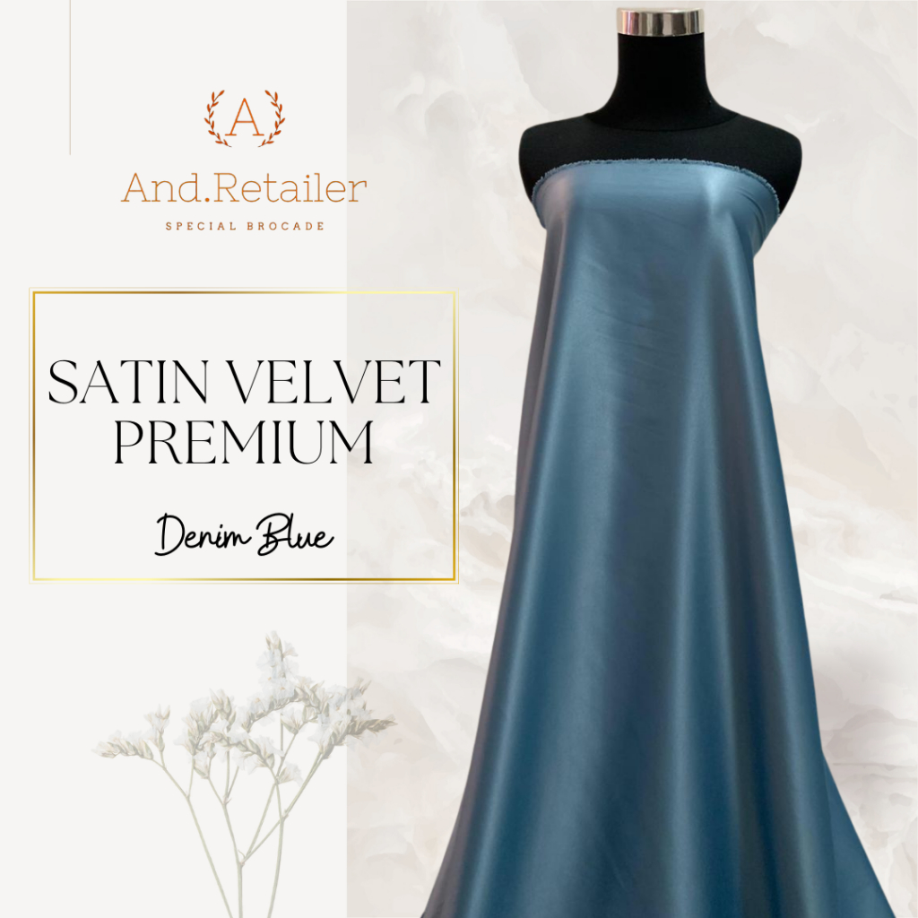 Plain Velvet Satin Fabric in Blue Denim and Dusty Blue | Shopee Malaysia