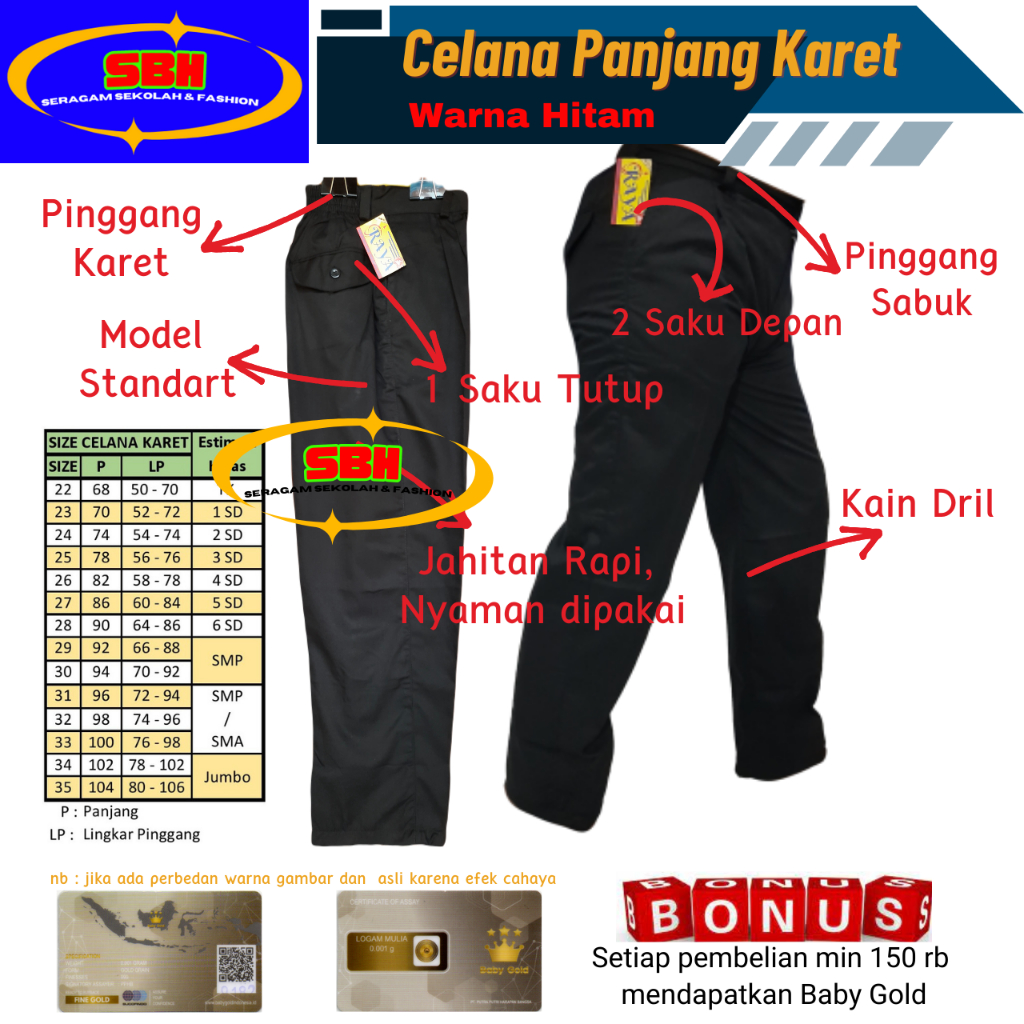 HITAM School Uniform Trousers Black Color SD/MI/Madrasah/SMP/SMA/Work ...