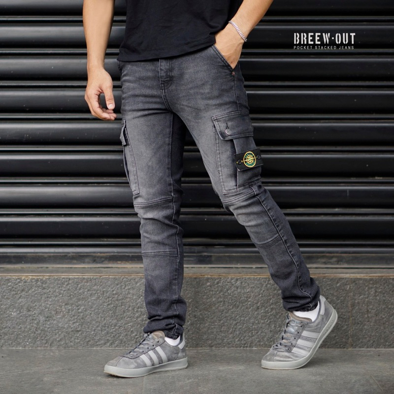 Men's Long CARGO Pants JEANS/Men's DENIM Pants Patch Pocket CARGO MODEL ...