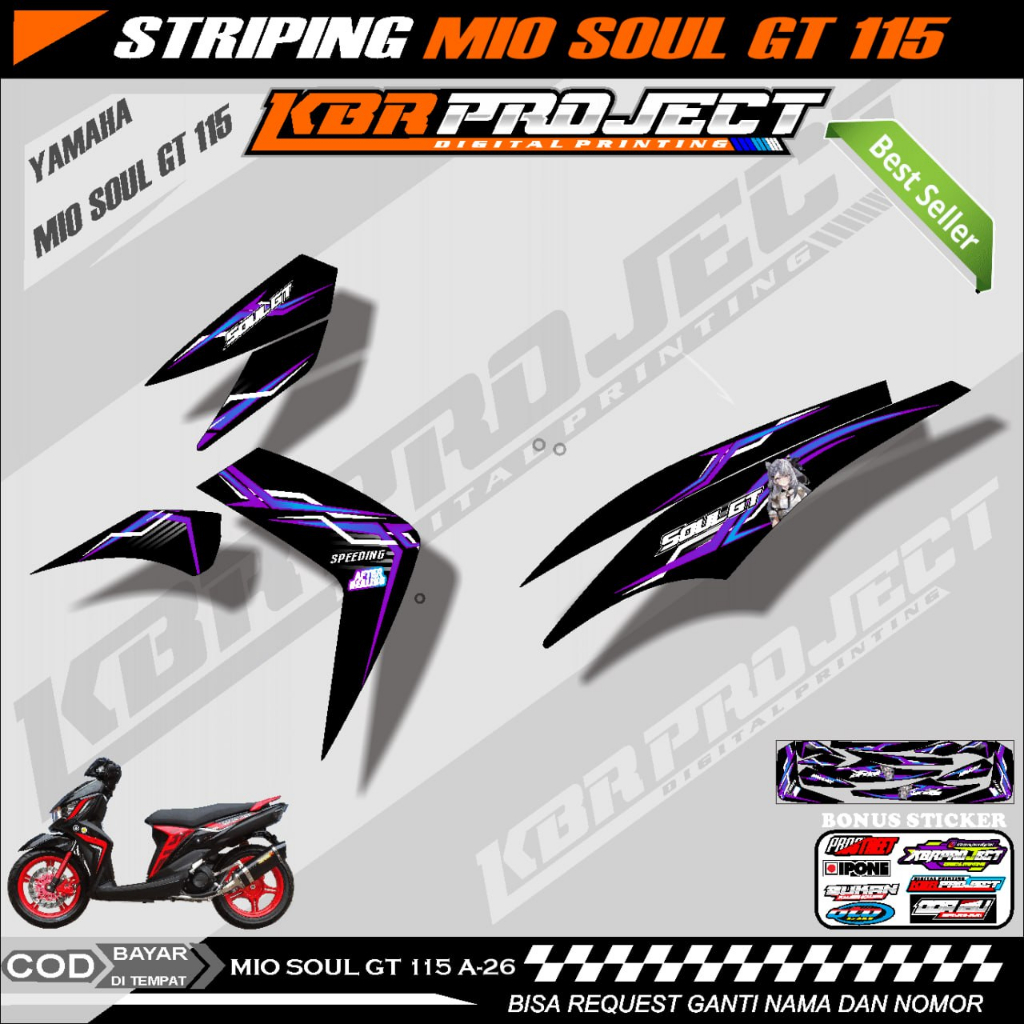 (MIO Soul GT 115) PREMIUM STRIPING Sticker Cool Motorcycle Trim ...