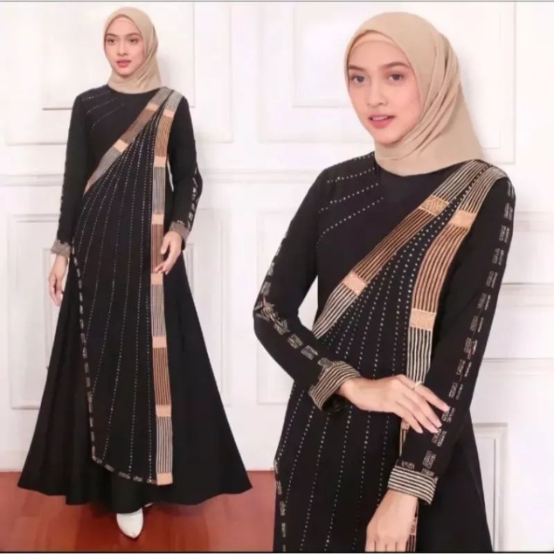 HITAM Turkish Abaya Gamis Sari India izma Black Gamis Jersey Mix Ceruti ...
