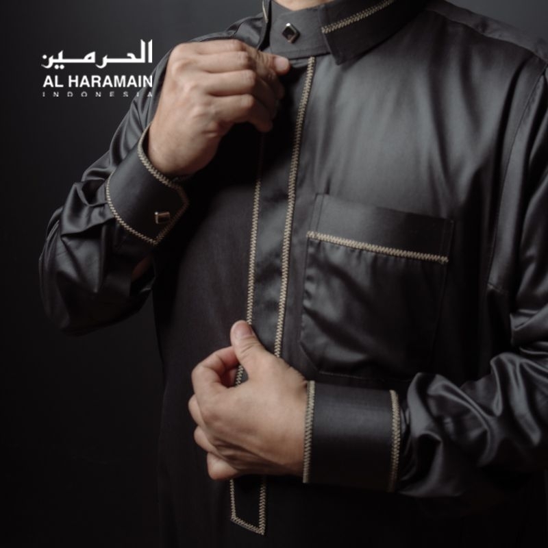 HITAM Premium AL HARAMAIN GAMIS / JUBAH 100% ORI BLACK EMBROIDERED Cuff ...