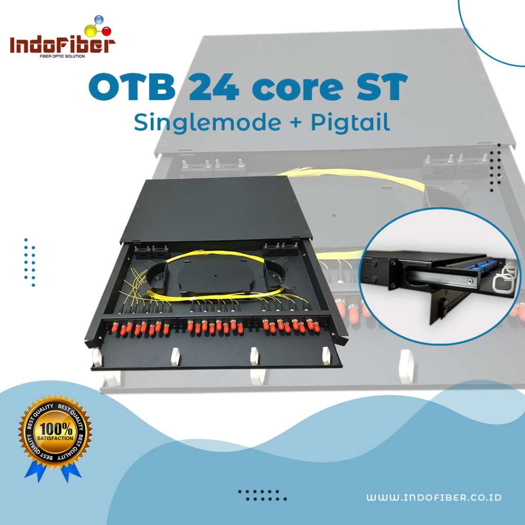 Indofiber OTB 24 core ST Singlemode rackmount sliding rail + Pigtail / OTB 24 port ST Singlemode ...