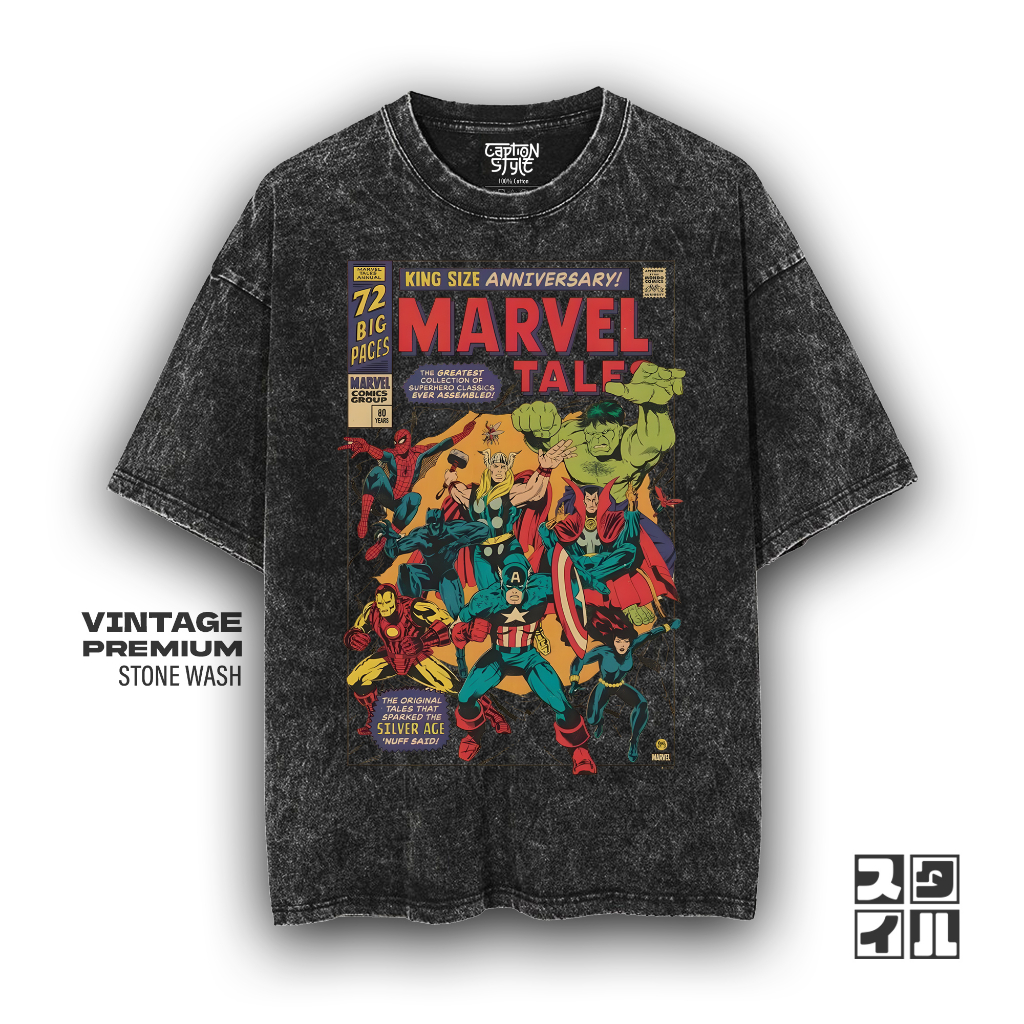 Caption'Style Avengers MARVEL TALE Cartoon Shirt Stonewash T-shirt ...