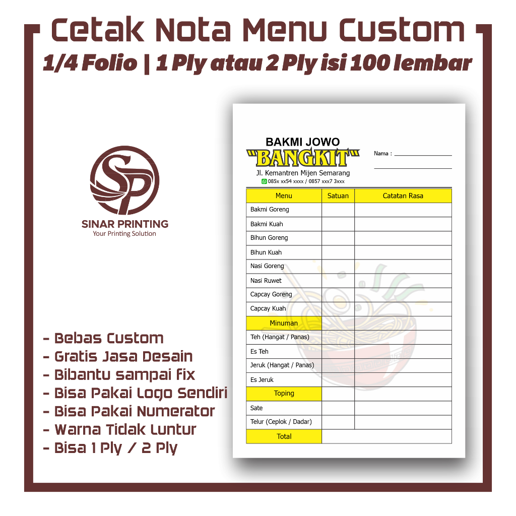 Custom Menu Notes - Cafe Notes - Restaurant Notes - Custom Notes 1/4 ...