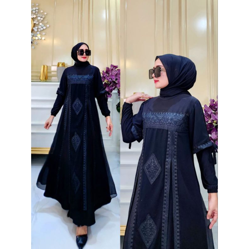 BLACK EMBROIDERED TURKEY PRINCESS ABAYA GAMIS | Shopee Malaysia