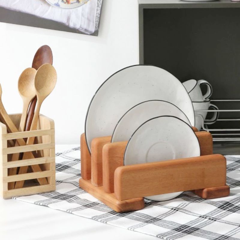 Aesthetic Plate Rack/Wooden Cutting Rack/Kitchen Shelf | Shopee Malaysia