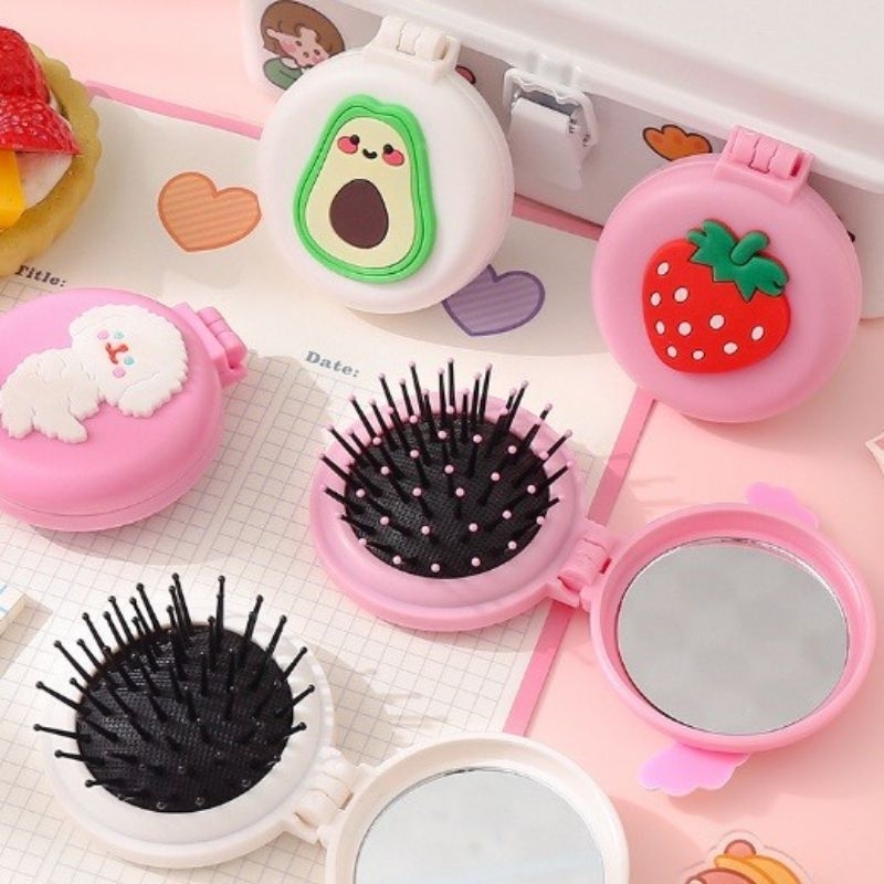 Mini GLASS ROUND COMB PORTABLE FOLDING MIRROR COMB CUTE KOREAN MODEL ...