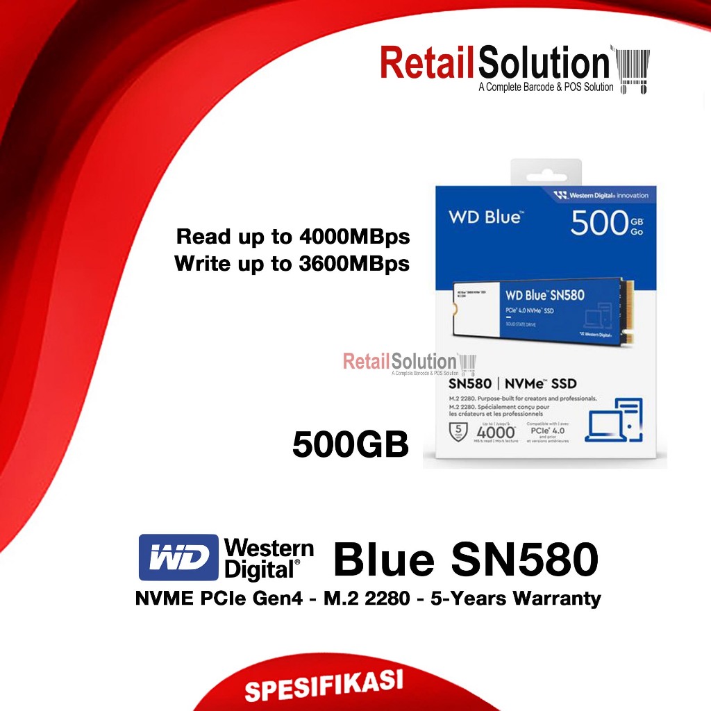 Ssd M2 M.2 2280 NVME - WD Blue SN580 / SN-580 500GB 500 GB Original ...