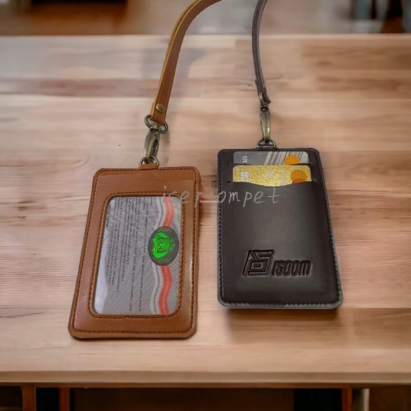 Name Tag ID Card Leather Holder ISD005 Name Tag Lanyard Leather 3 Slots ...