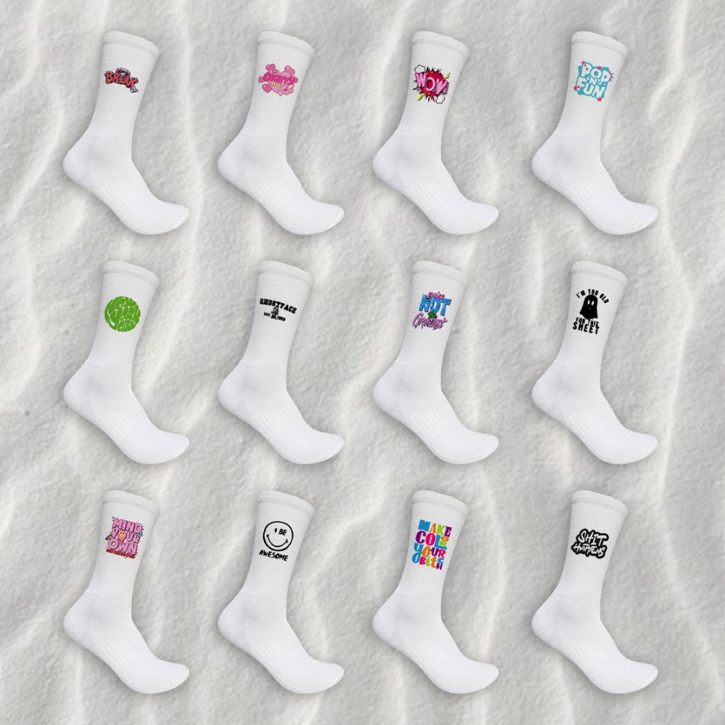 PUTIH This IS PEMO - Adult Full Print White Basic Socks PREMIUM FP 003 ...