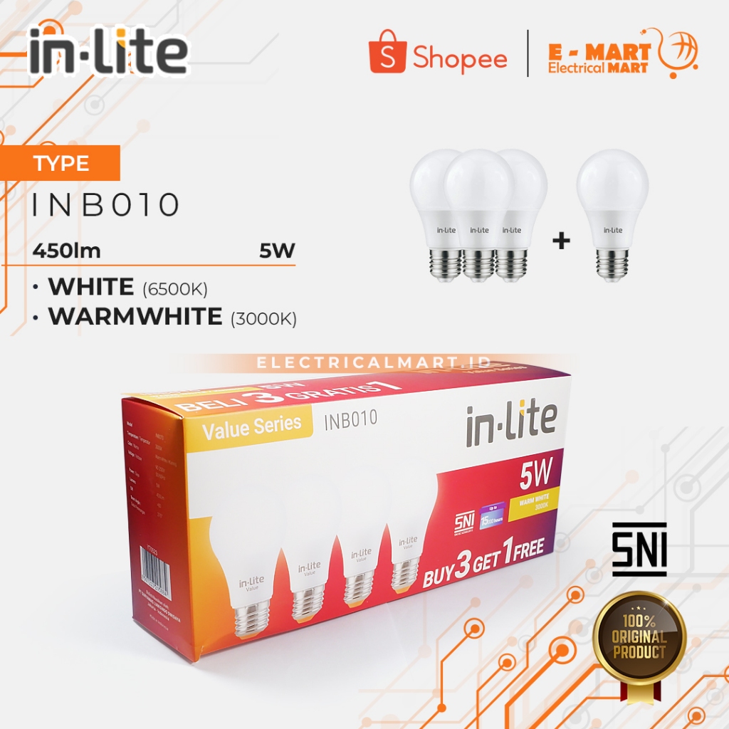 Inlite PACKAGE BUY 3 GET 1 FREE Multipack VALUE INB010 Led Bulb 5W 7W ...