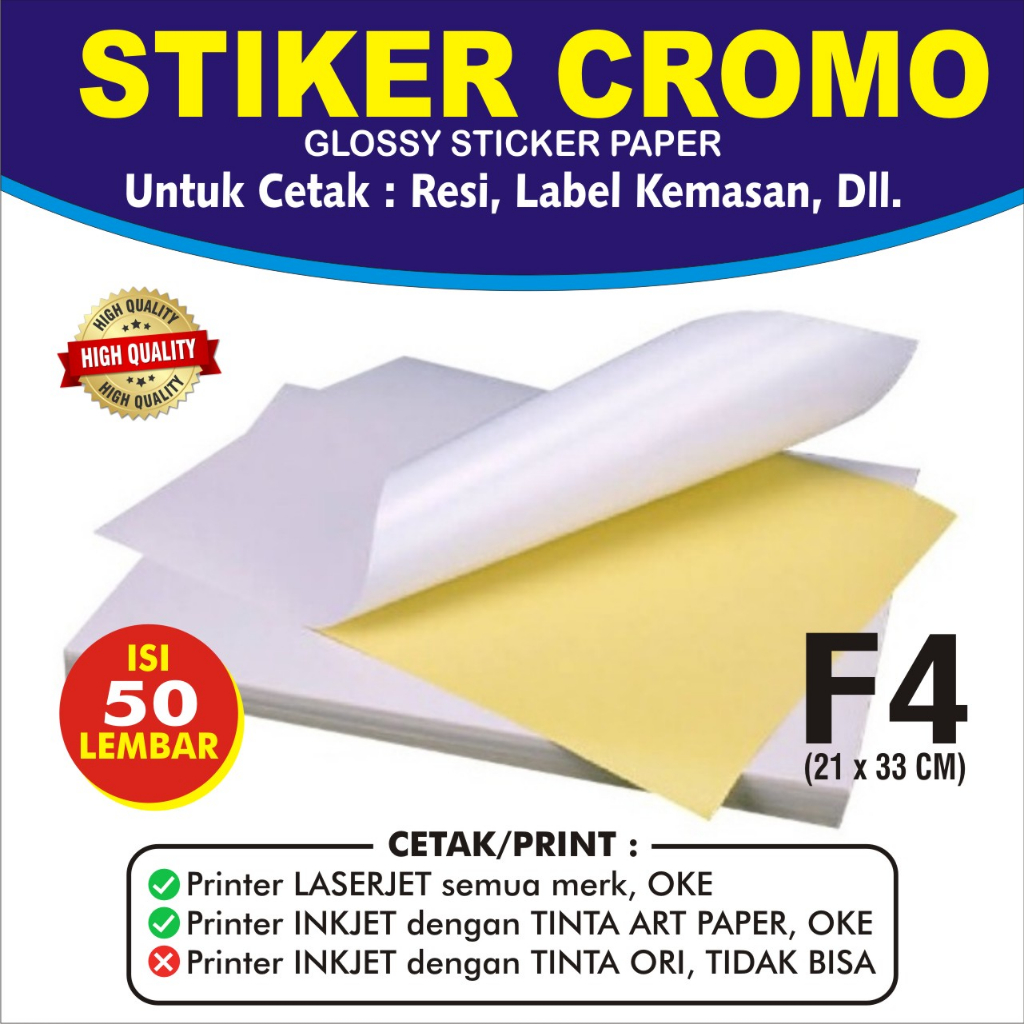 Sticker Paper, Glossy Glossy F4 Sticker 50 Sheets/cromo Label Sticker ...