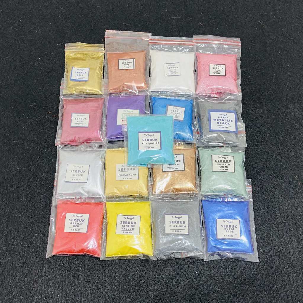MERAH Premium Metallic Powder 8 gr PACKAGE 17 COLORS 8gr Glitter Mica ...